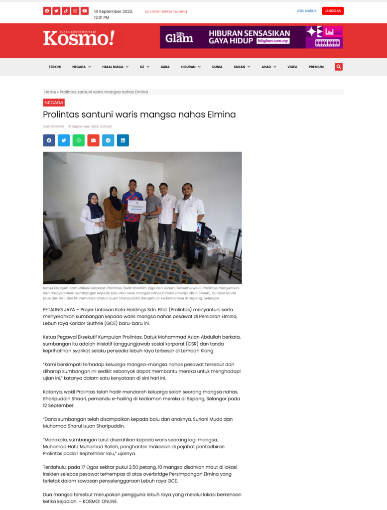 KOSMO | PROLINTAS SANTUNI WARIS MANGA NAHAS ELMINA - PROLINTAS Infra Business Trust